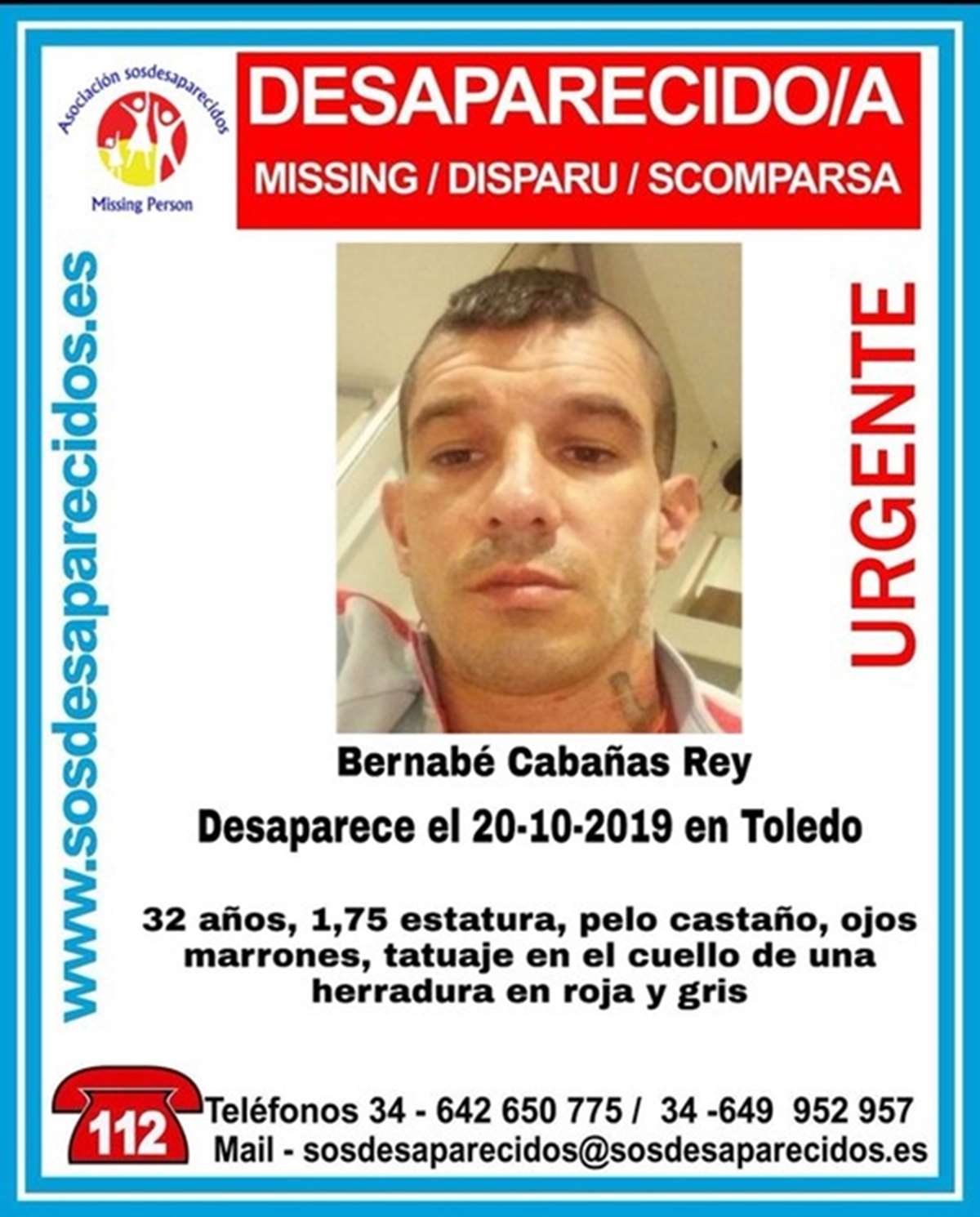 Buscan a Bernabé Cabañas Rey, desaparecido desde el 20 de octubre en Toledo